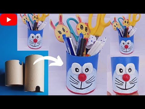DIY Cute🥰 Doraemon Pen Holder | Doraemon Pen Stand Making Idea ...