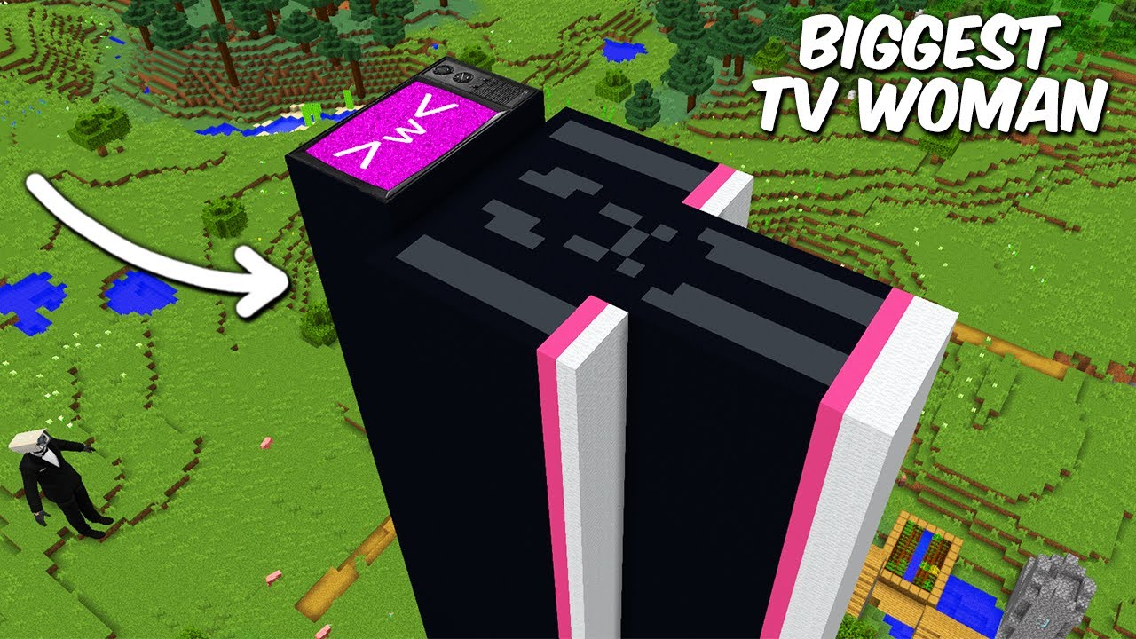 The Highest TV woman in Minecraft! Secret base inside her? - YouTube