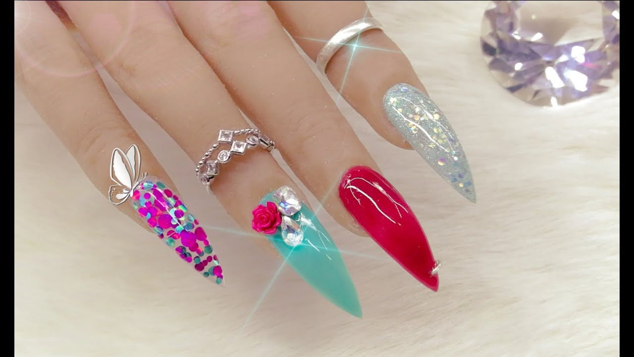 💅 Uñas en punta Stiletto con Tip Cuadrado - YouTube