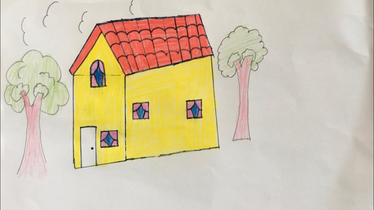 how to draw house | house drawing beautiful easy | house drawing with ...