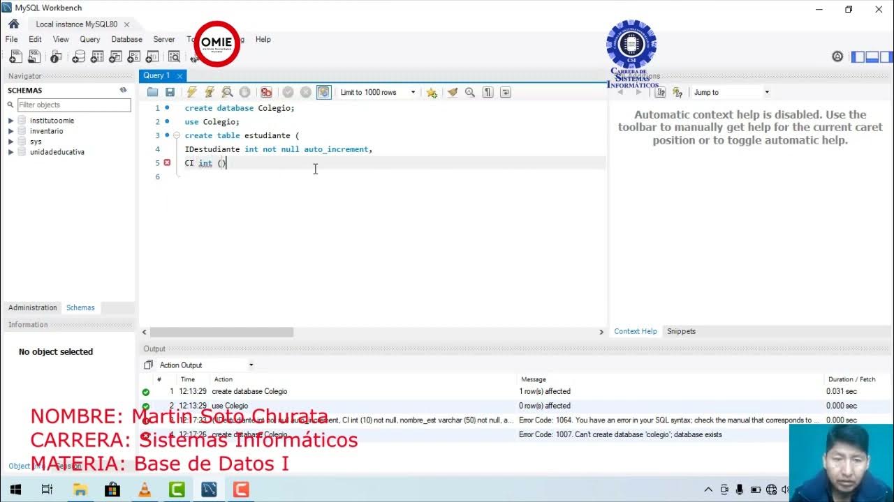 Base de Datos con códigos en Mysql workbench (Sistemas Informáticos) - YouTube