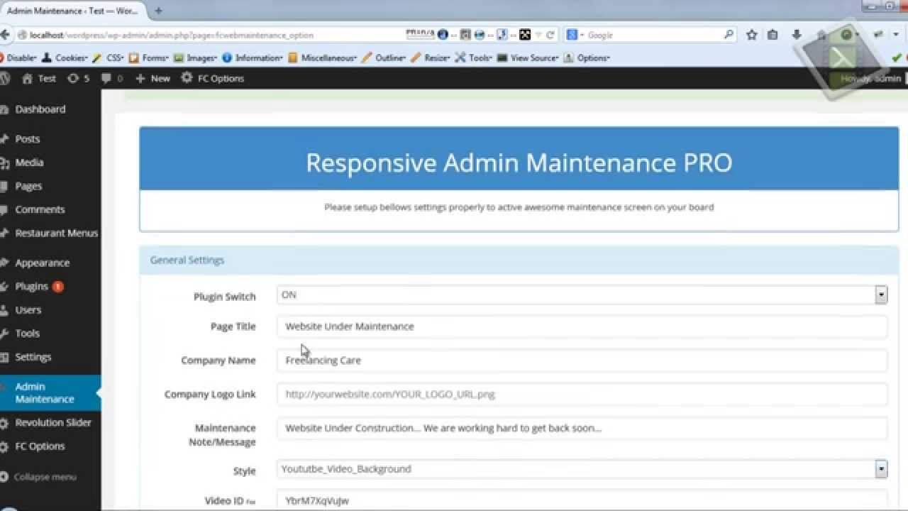 Responsive Admin Maintenance Pro Plugin - YouTube