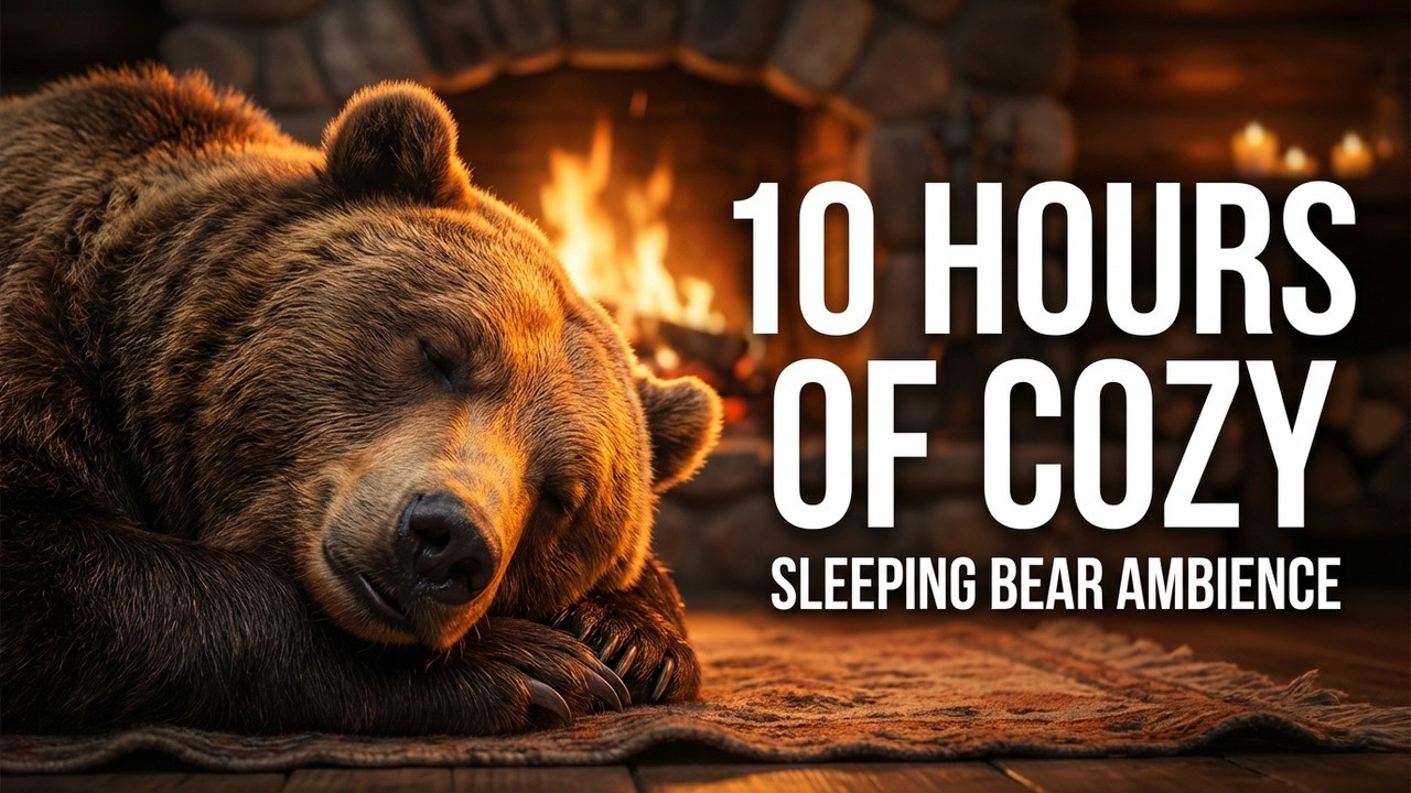 🔥 Fireplace 10 Hours Crackle & Warm Cozy Ambience | 🐻 Sleeping Bear in ...