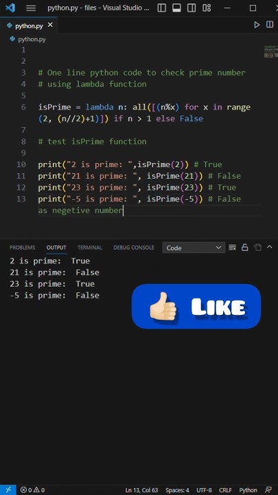 Prime Number | Lambda Function | Python Program | #coding #shorts #programming #python #ytshorts ...