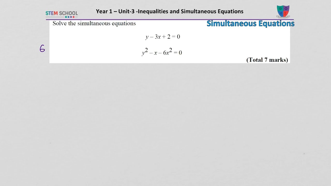 Simultaneous Equations Q6 - A Level Pure Maths - Year 1 - Unit 3 - 3.4. ...