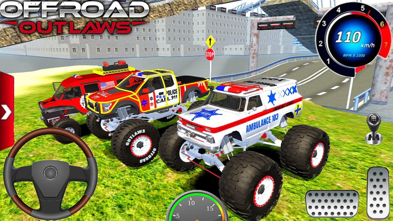 Offroad Outlaws Multiplayer Gameplay-Ambulance,Police Car And Fire ...