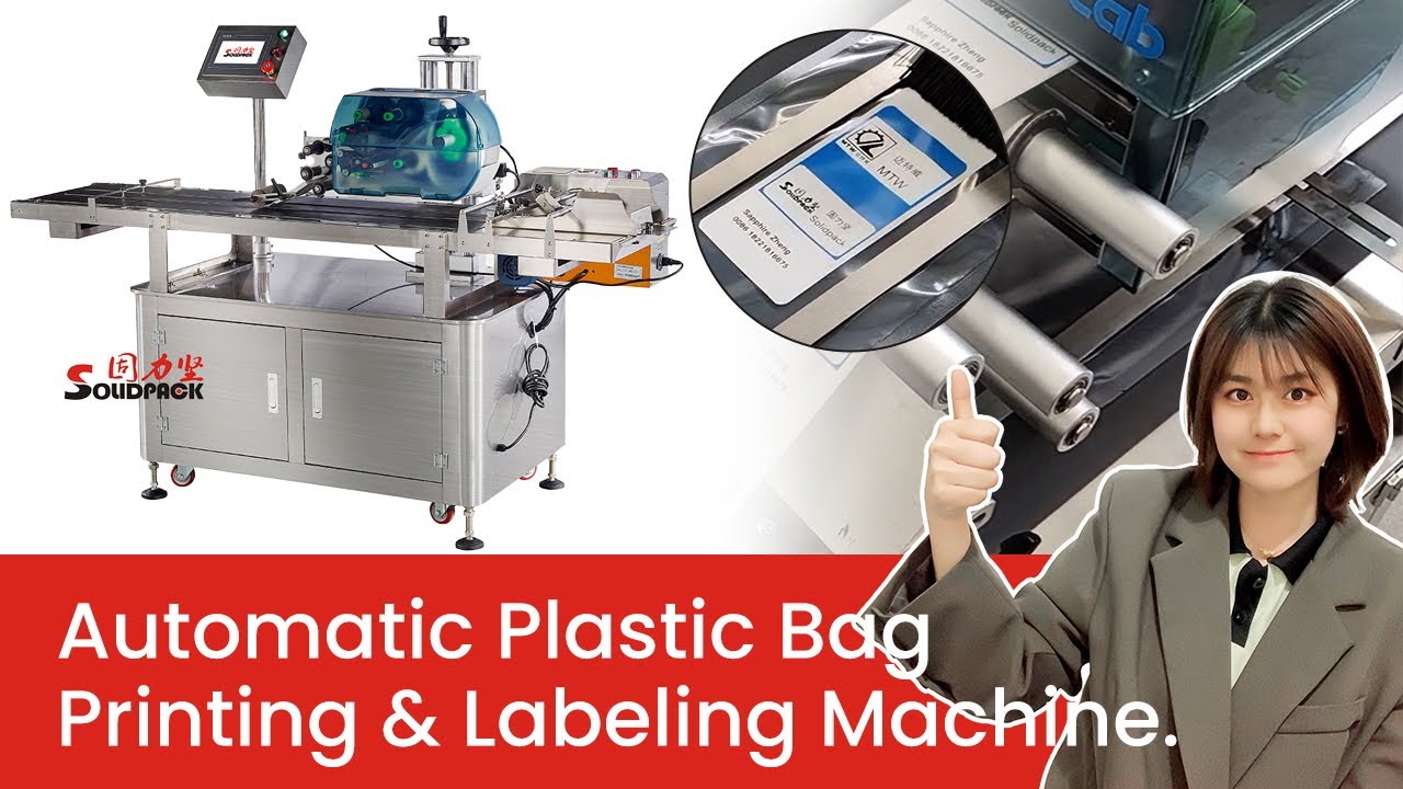 Solidpack - Automatic plastic bag printing and labeling machine - YouTube