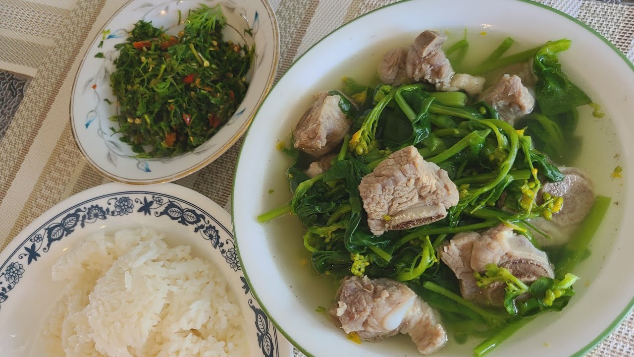 Hmong food/ #zaub paj hau xyaw pob txha npua mas qab tshaj/ - YouTube