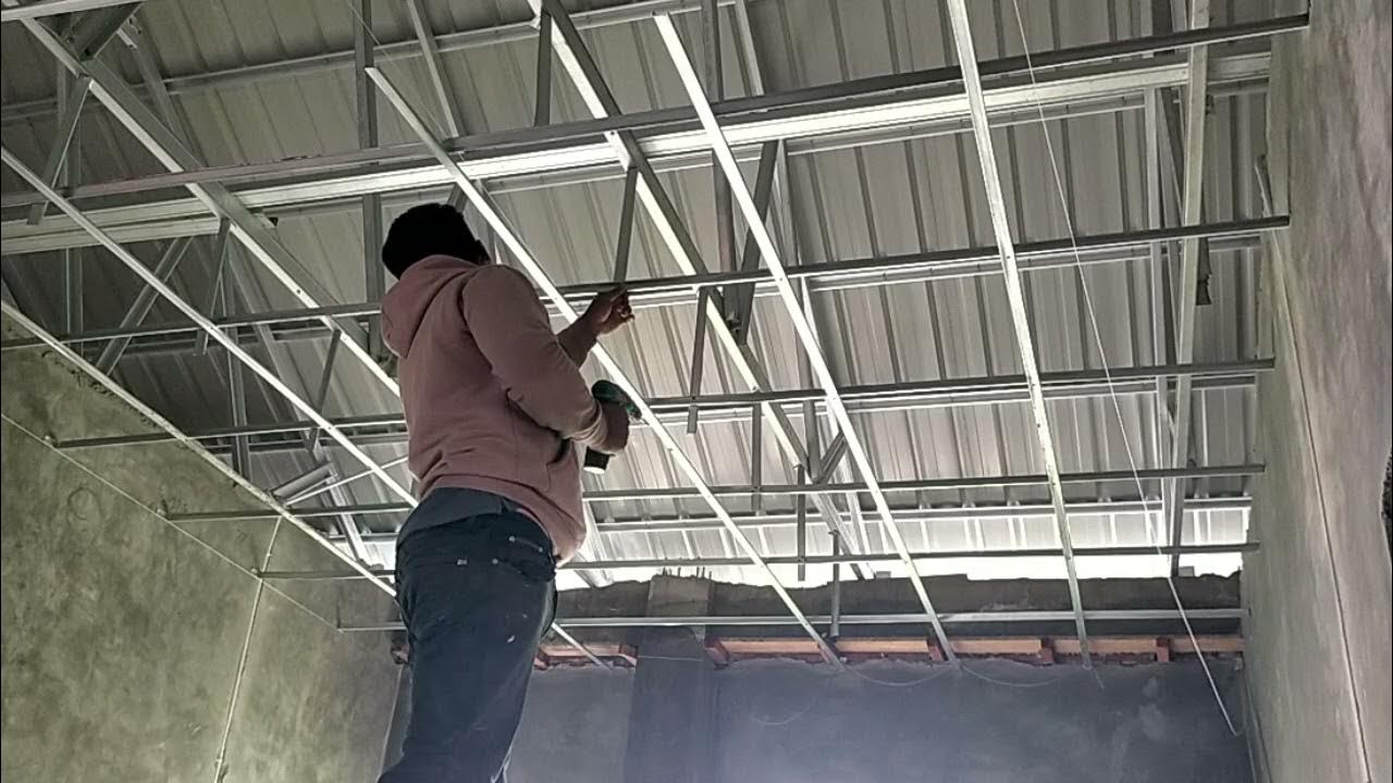 Pemasangan rangka furing untuk plafon PVC jarak furing 60x50 cm - YouTube