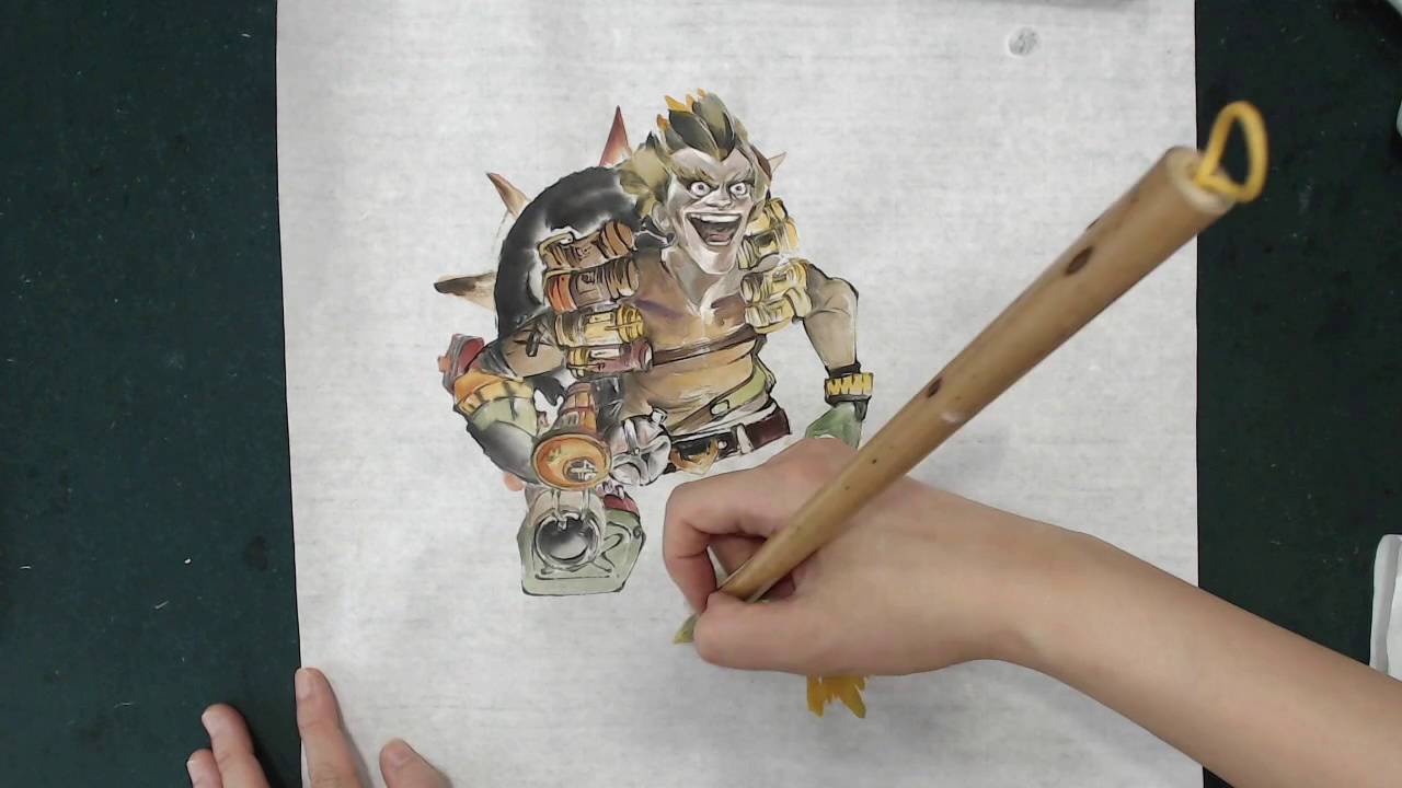동양화로 오버워치 정크랫 그리기 수묵화 일러스트 수채화 overwatch Junkrat oriental painting ...