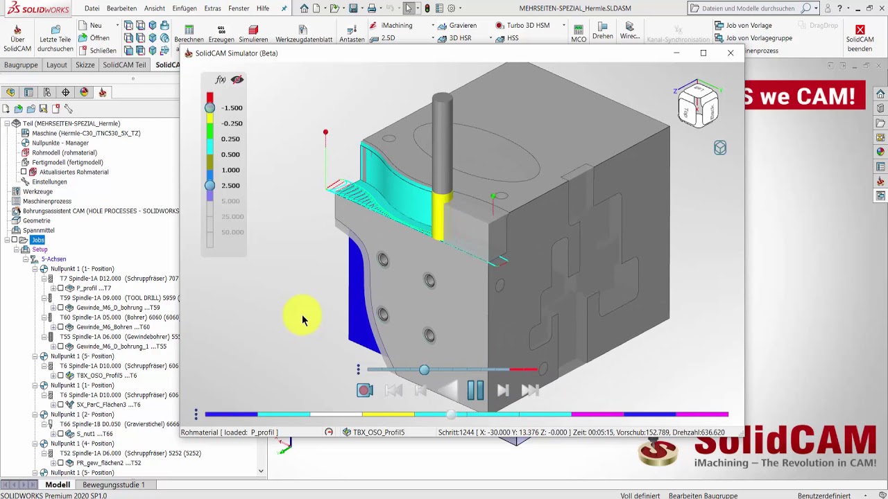 SolidCAM 2020 – Simulator Feststehendes Werkzeug - YouTube