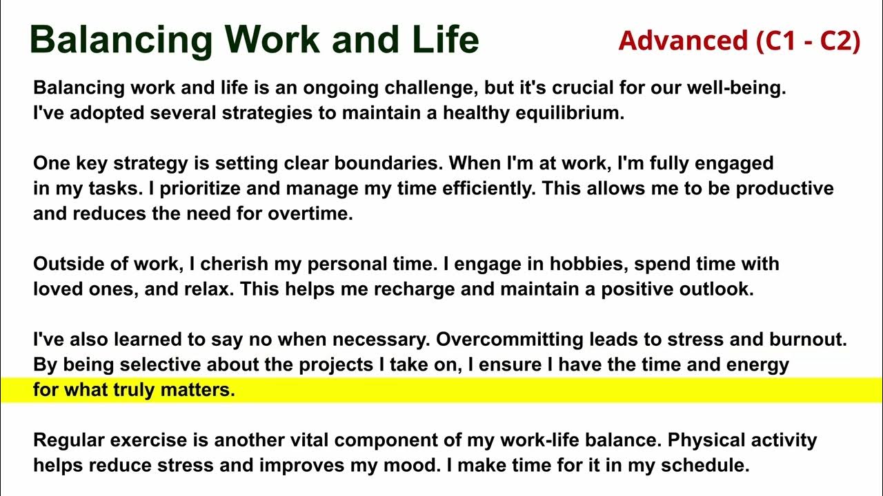 12. Balancing Work and Life (Advanced C1-C2) - English Reading Practice ...