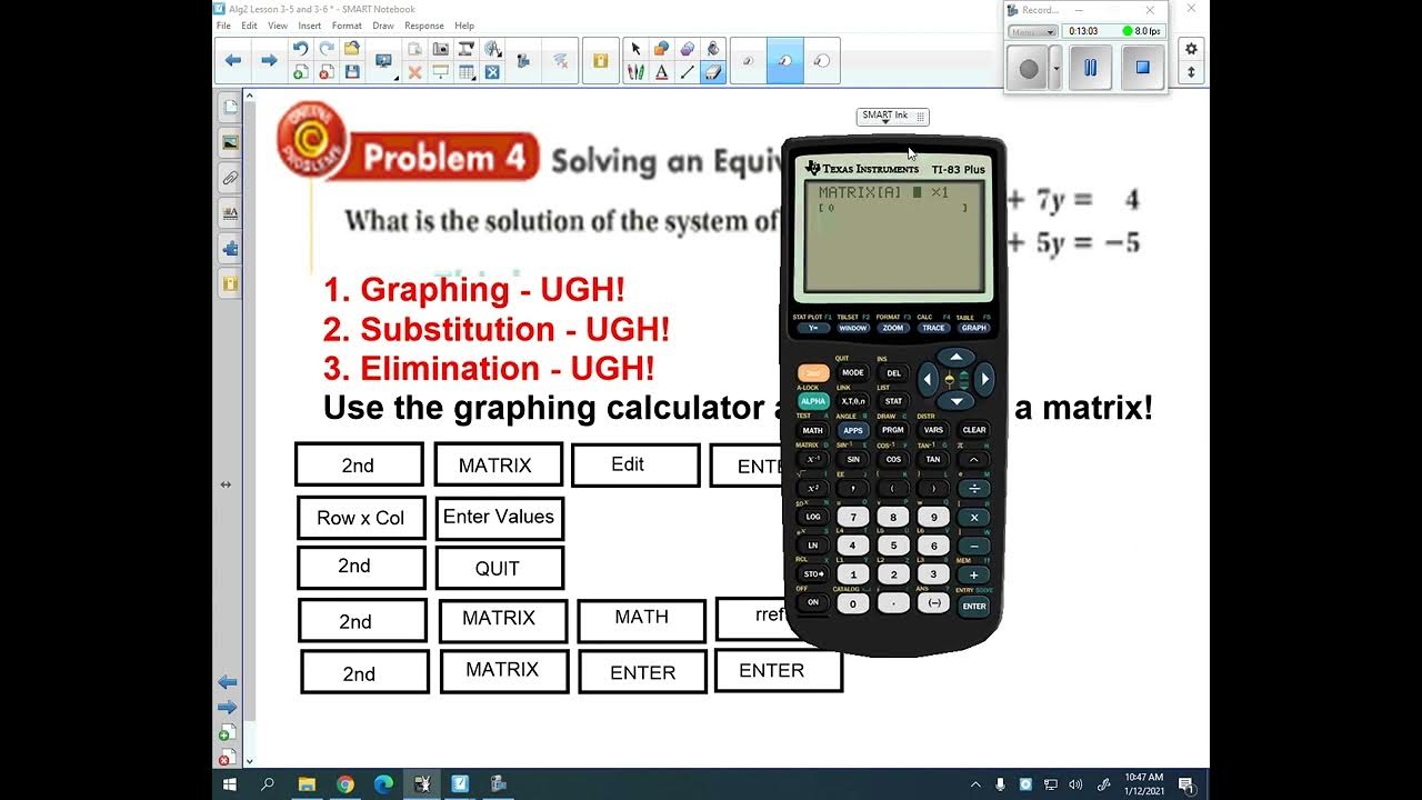 Alg2 Lesson 3 5,6 Video Systems with Three Variables and Solving Systems Using Matrices - YouTube