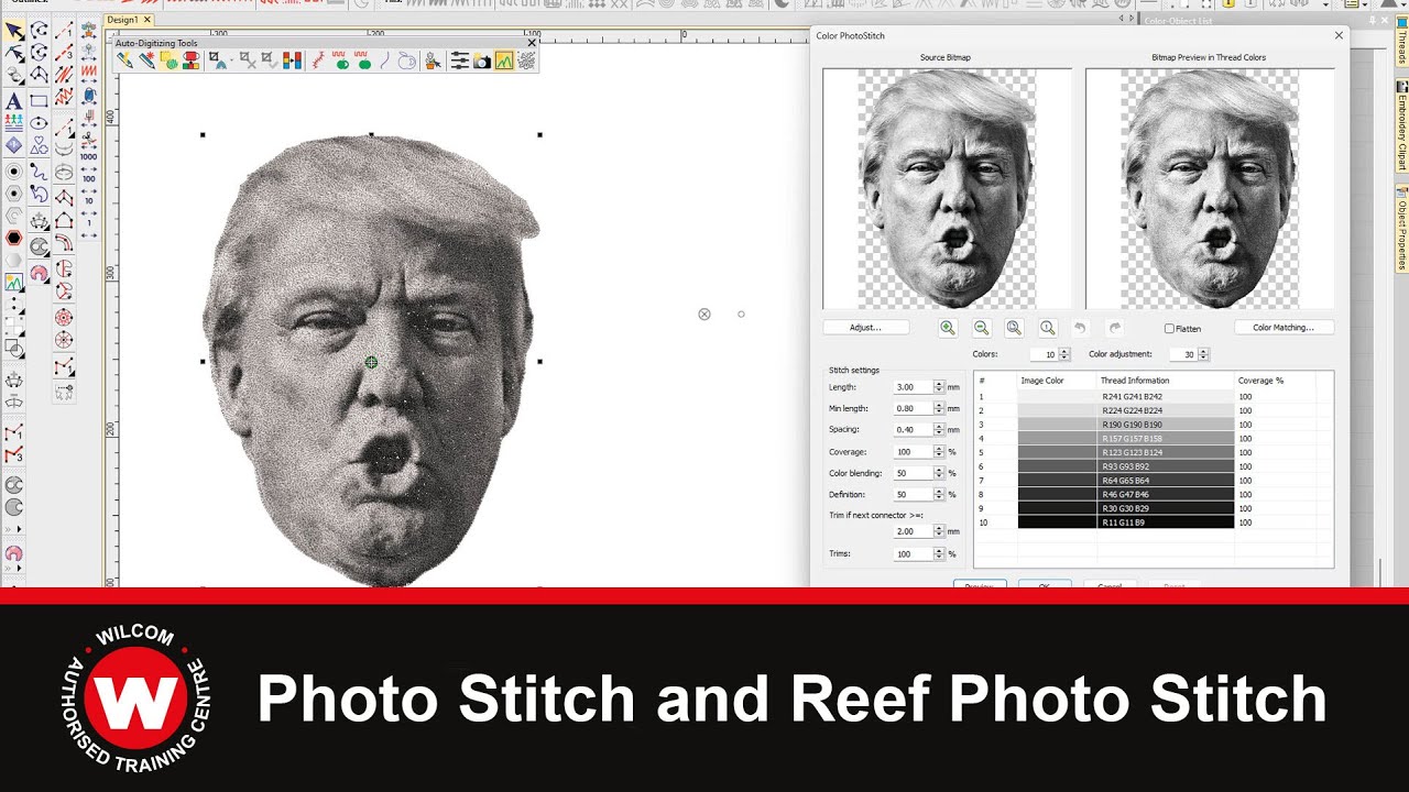 Wilcom Elements 1 and 2. Photo Stitch and Reef Photo Stitch - YouTube