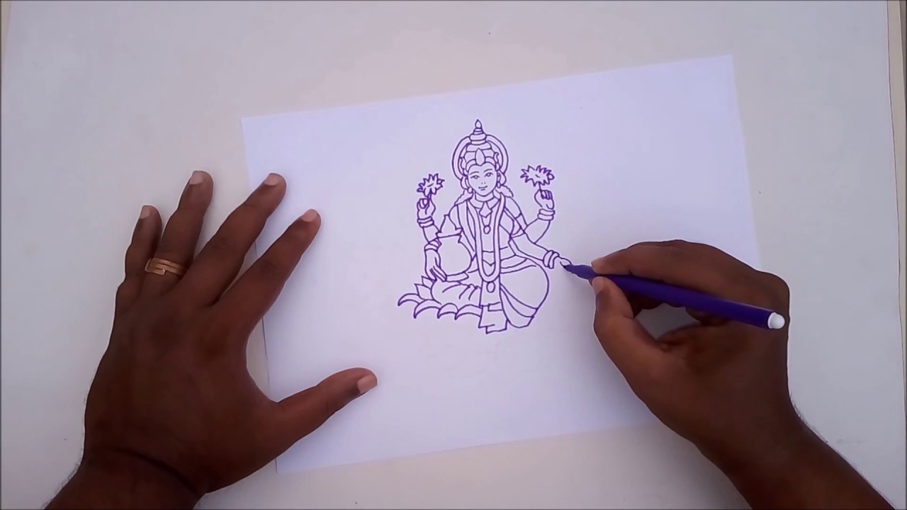 How to Draw Lord Laxmi mata step by step | For KIDS Line Drawing ...