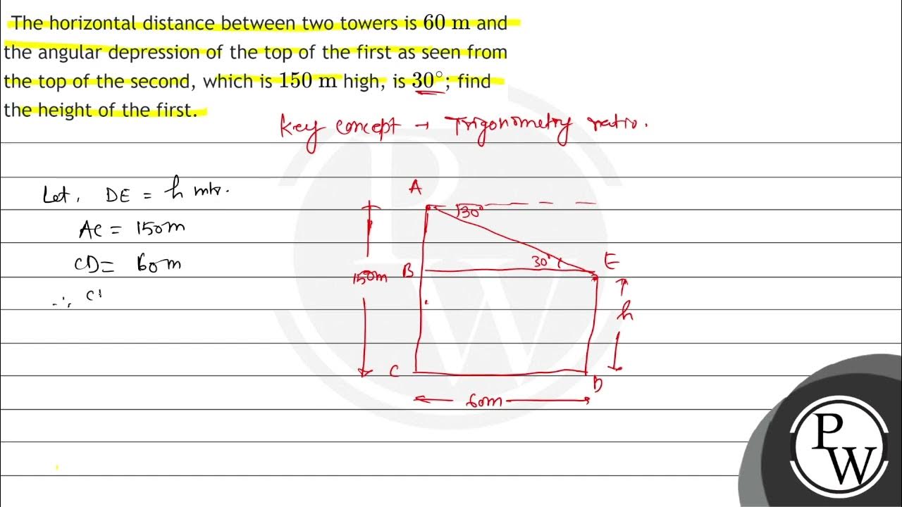 The horizontal distance between two towers is \( 60 \mathrm{~m} \) and the angular depression of ...