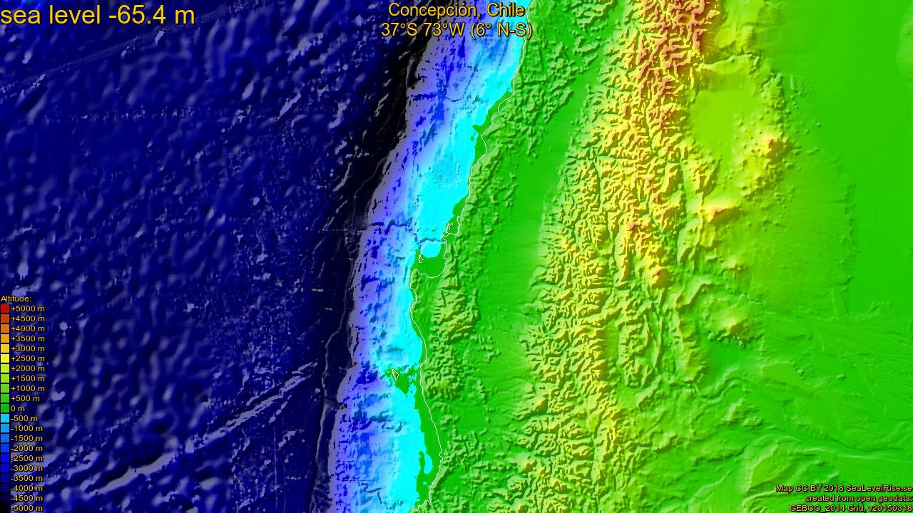 Concepción, Chile, sea level rise -135 - 65 m - YouTube