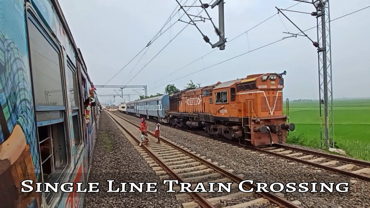 SINGLE LINE TRAIN CROSSING | ALCo with Isolation Coaches Meets Katwa ...