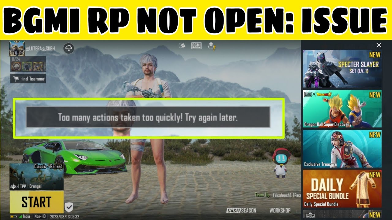 Bgmi Specter Slayer Set Lv 1 Too Many Actions Taken Quickly Try Again ...