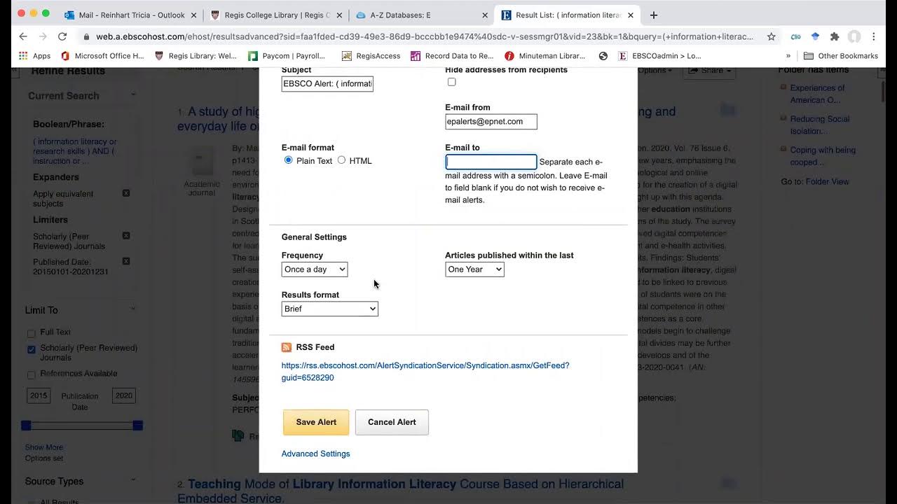 Creating an alert in EBSCO - YouTube