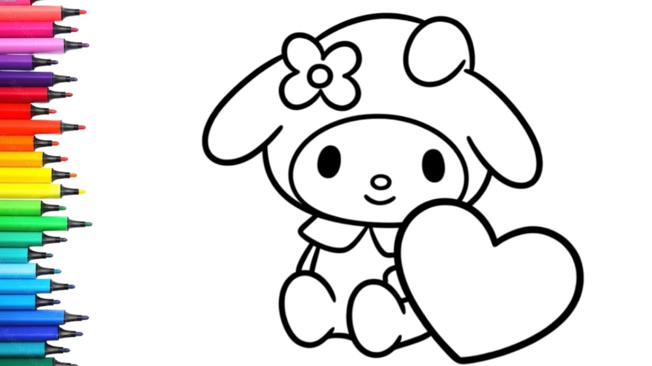 My Melody with Heart Drawing, Painting & Coloring For Kids and Toddlers ...