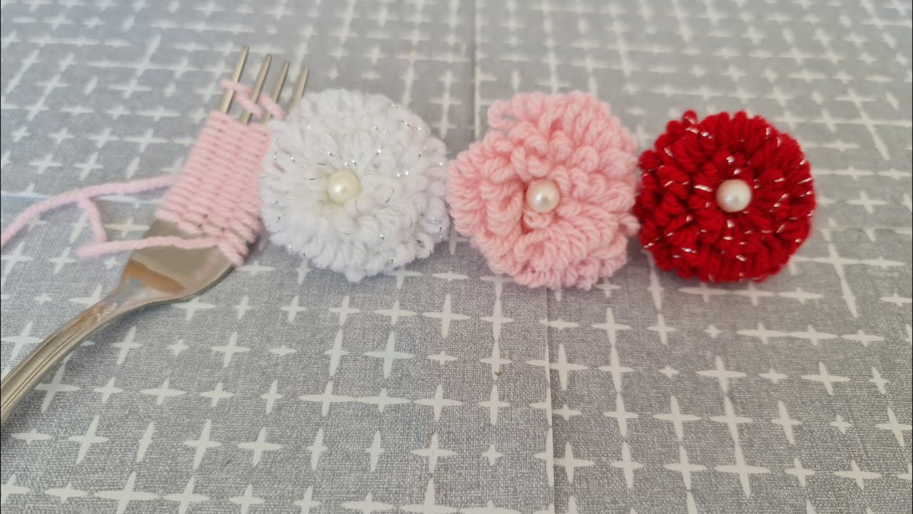 DIY Very Simple Flower Using Fork and Yarn Ideas/DIY flower Ideas/Gör ...