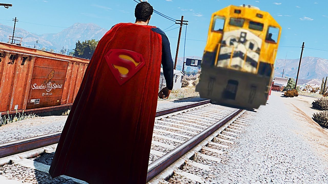 Can superman stop the train? GTA 5 online - YouTube