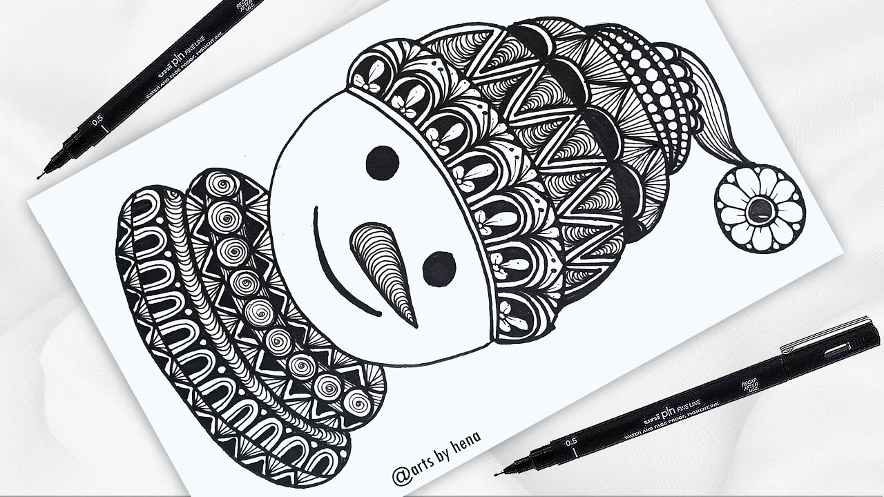 How To Draw Zentangle Snow Man For Beginners | Zentangle inspired Art ...