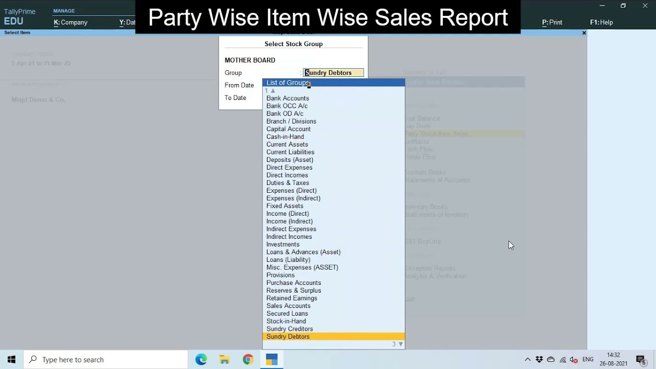 partywise item wise sales report - YouTube