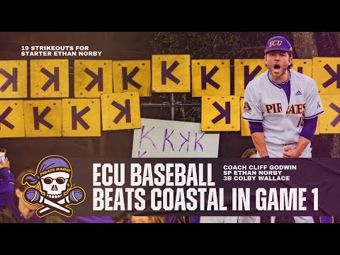 ECU Baseball Coach Cliff Godwin, Colby Wallace, and Ethan Norby after a ...