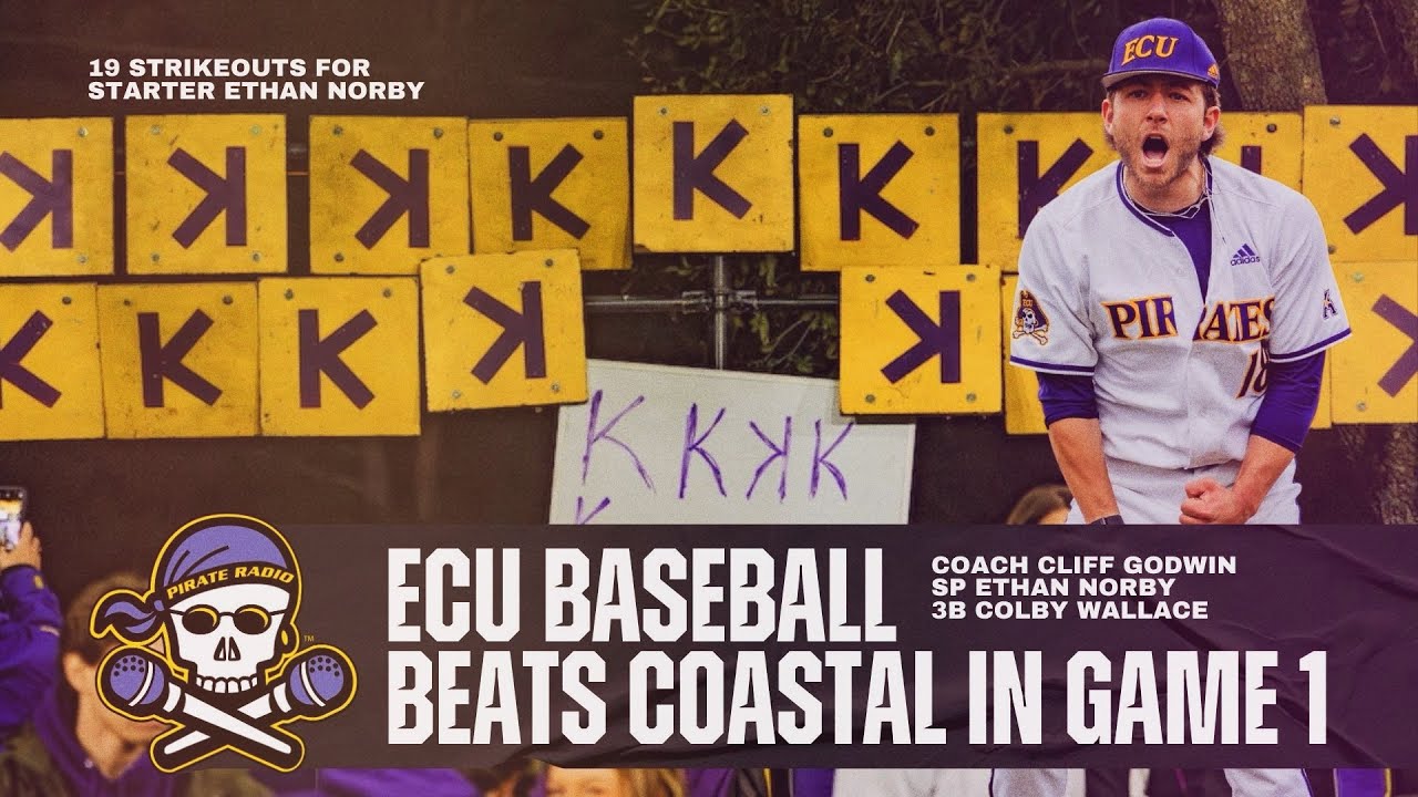 ECU Baseball Coach Cliff Godwin, Colby Wallace, and Ethan Norby after a ...
