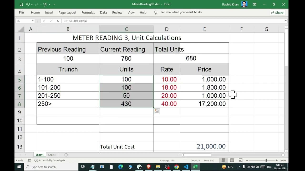 Ms Excel Electric Meter Reading Sheet 3 - YouTube