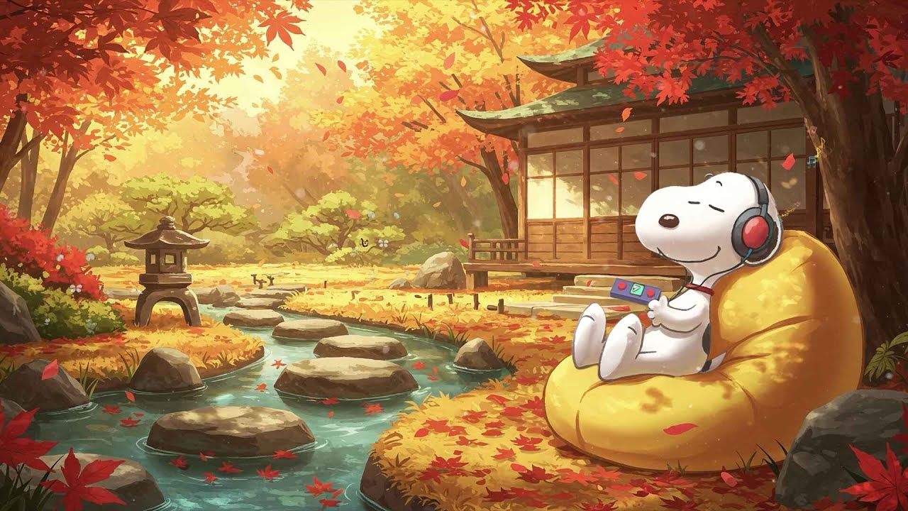 🍁 Snoopy’s Autumn Zen Garden 🎧 Relaxing Fall Jazz Ambience for Study ...