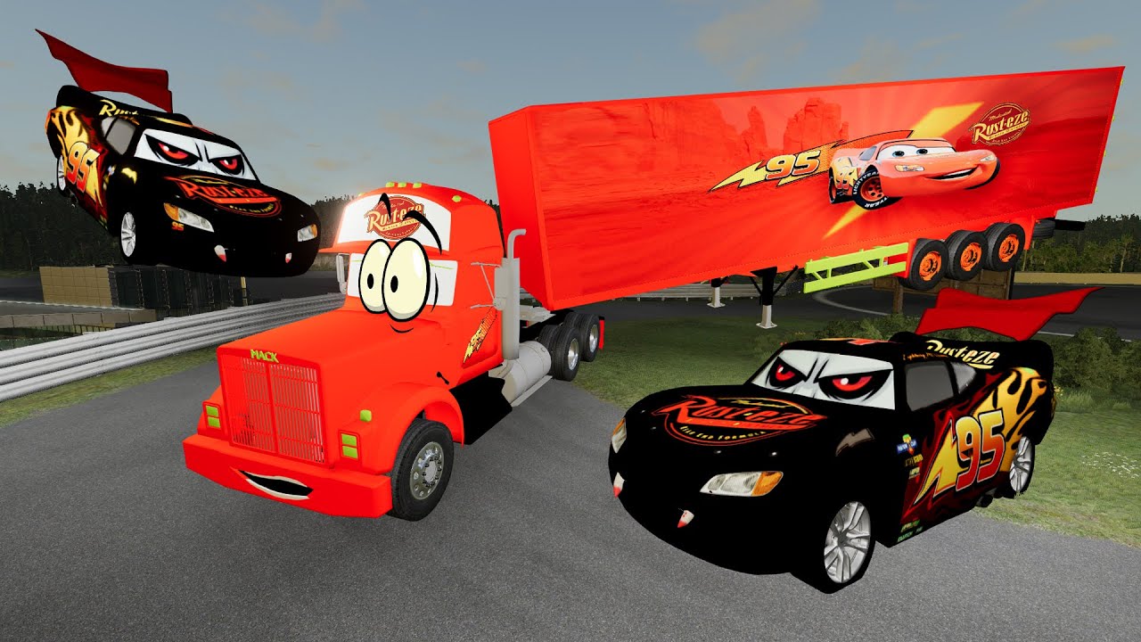 Can McQueen's big vampires catch up with Mac? Scary chase. Beamng drive ...
