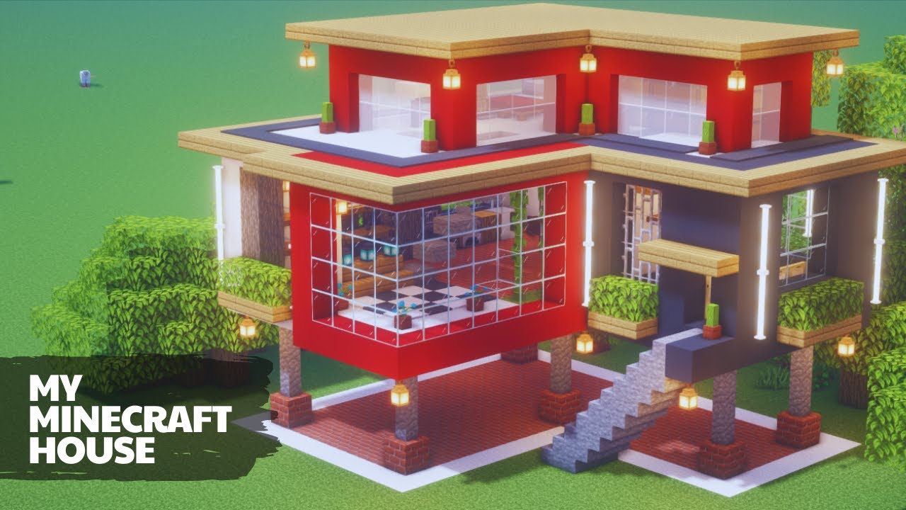 Minecraft: How to build a super beautiful red modern house - YouTube