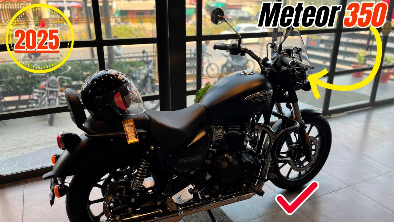 2025 New Royal Enfield Meteor 350 Stellar Black Color Detailed Review ...