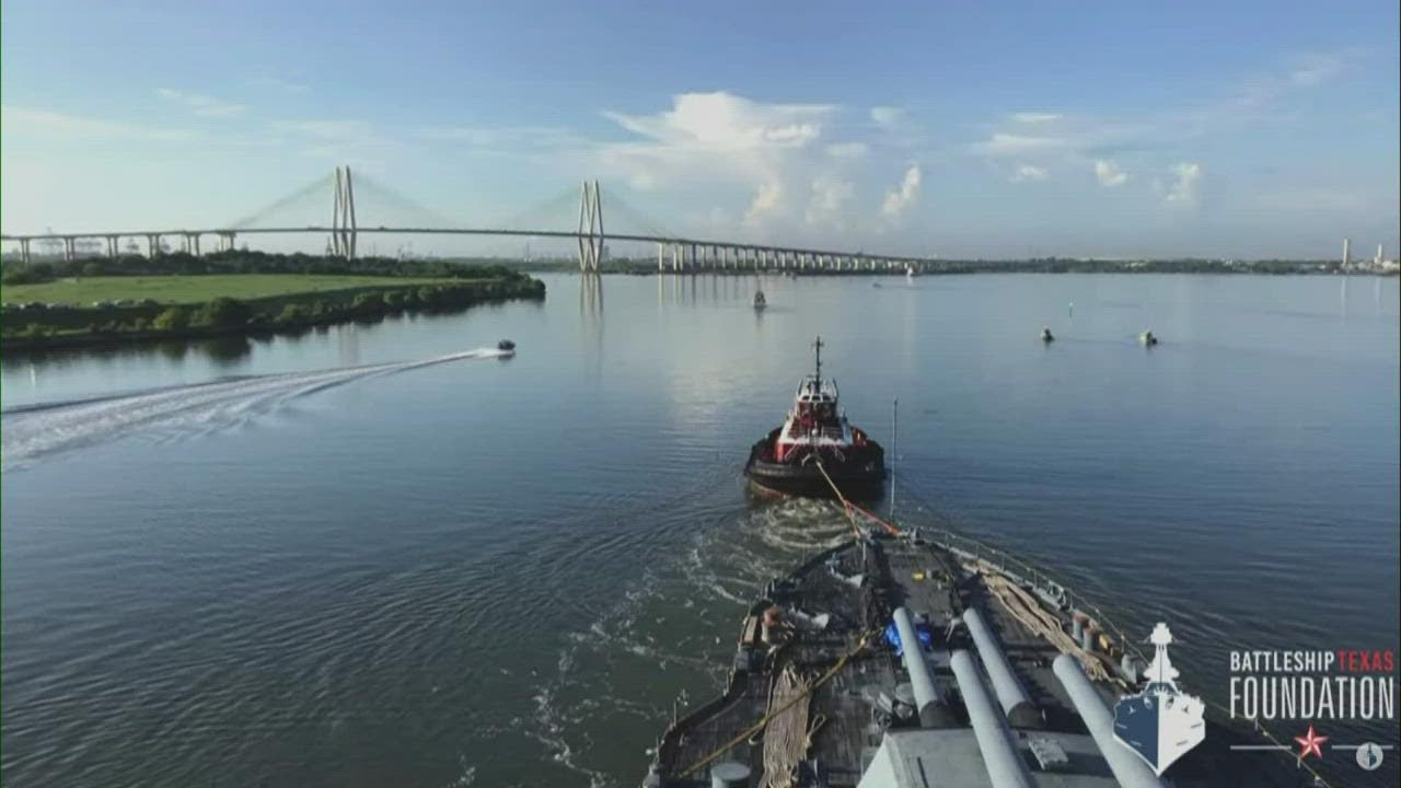 Battleship Texas: View from iconic ship as it nears Fred Hartman Bridge ...