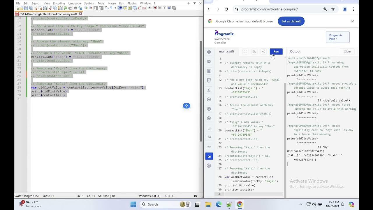 0513 Swift Programming Removing An Item From A Dictionary - YouTube