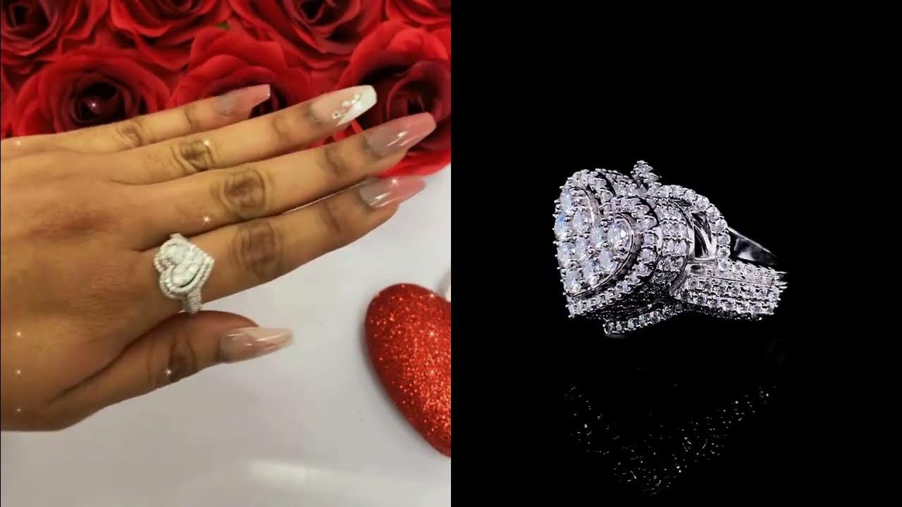 2.50CT Women's 925 Silver White VVS 'D' Moissanite 3D Double Heart Ring Size 7 - YouTube