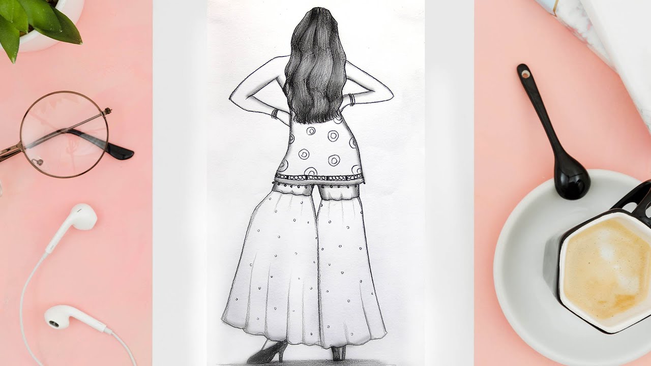 How to draw Girl wearing sharara dress || Pencil sketch for beginner ...