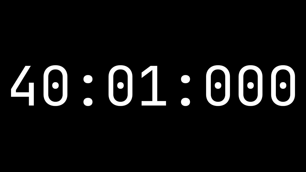 Countdown timer 40 minutes, 1 second [40:01:000] - White on black with ...