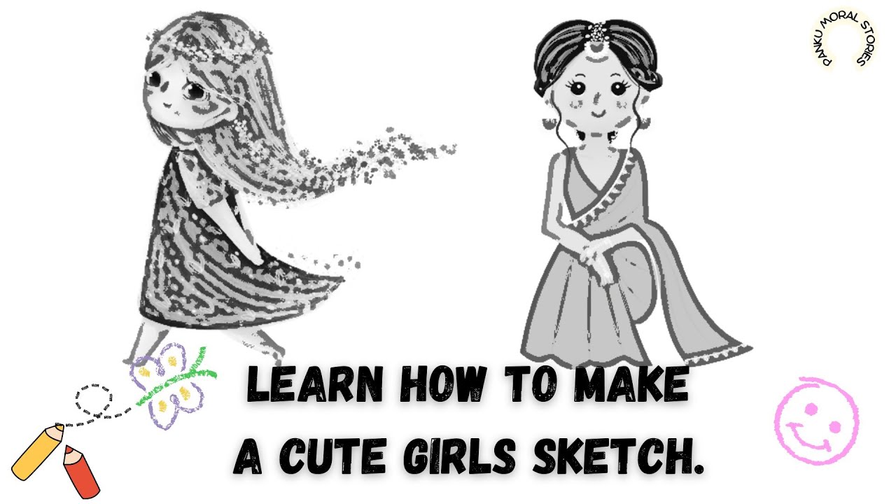 Girls sketch drawn for Kids & Toddlers |Basic drawings challenge for ...