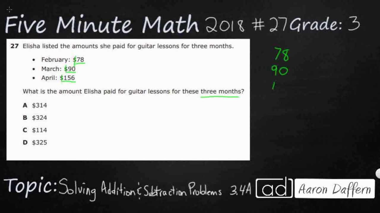 3rd Grade STAAR Practice Solving Addition and Subtraction Problems (3 ...