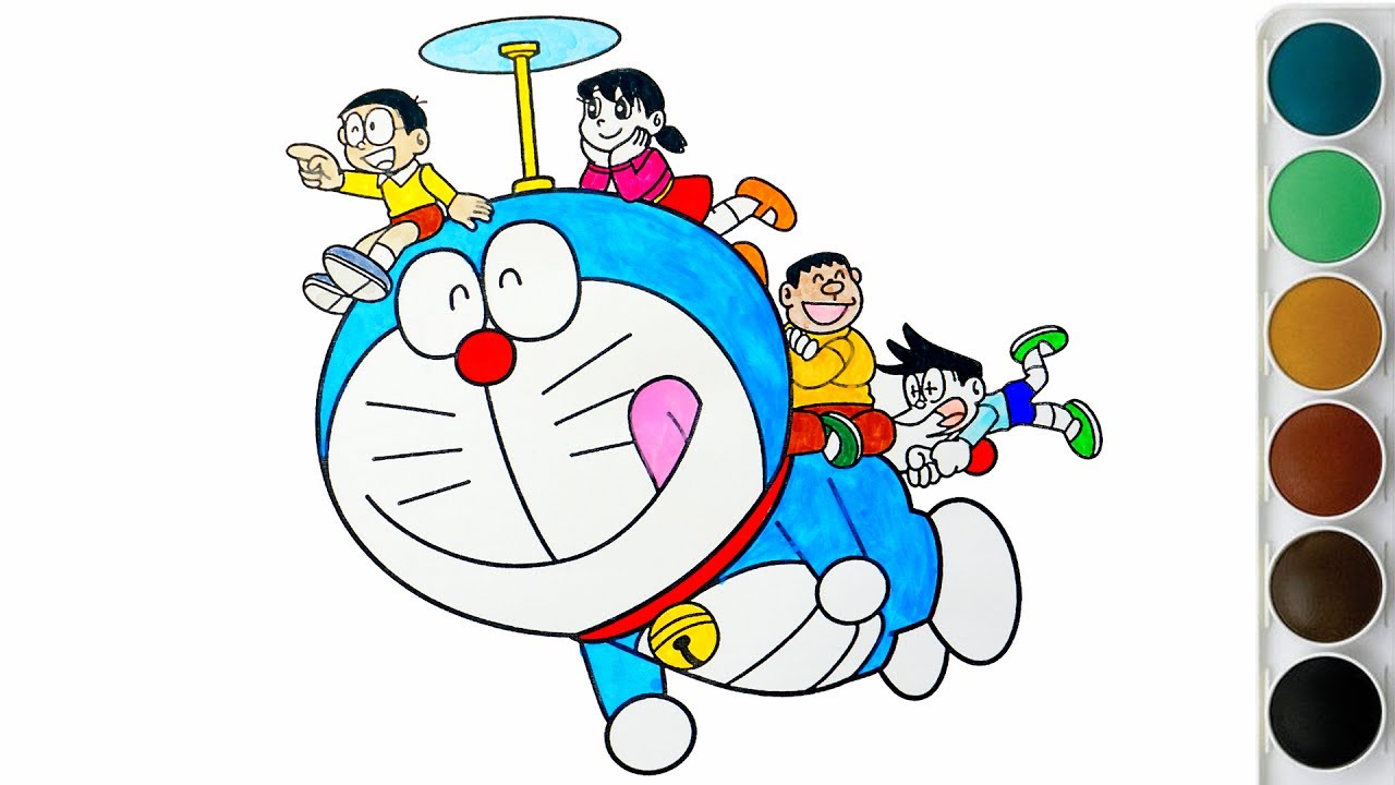 Coloring Doremon and Friends Flying With Bamboo Copter | Coloring Book ...