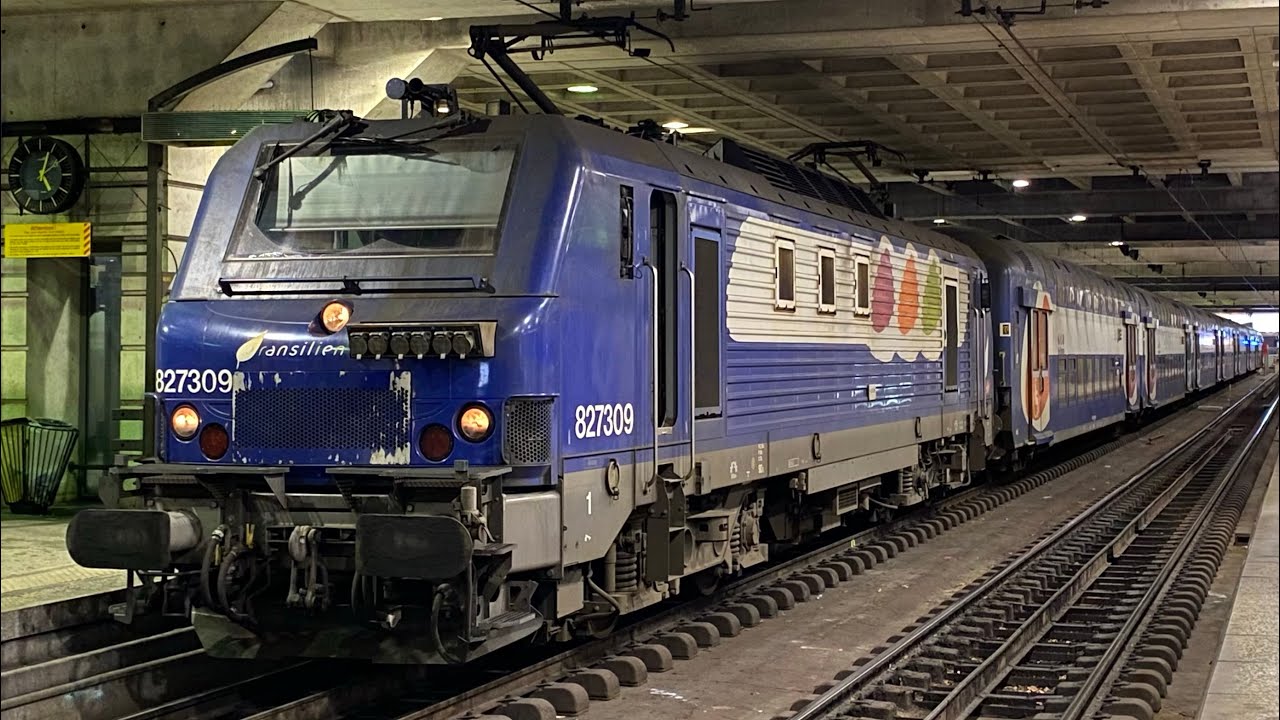 Départ d’une BB 27300 et d’un VB2N de la ligne N à Paris Montparnasse ...