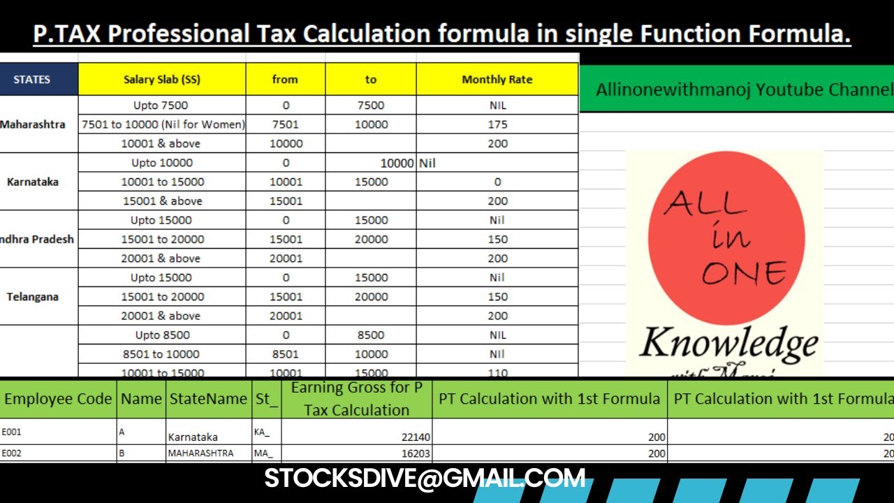 P Tax Professional Tax Calculation All State I Salary P Tax P Tax Professional Tax Calculation All State I Salary P Tax