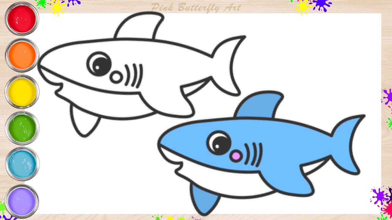 Easy Baby Shark Drawing and Coloring Animations for Kids Toddlers ...