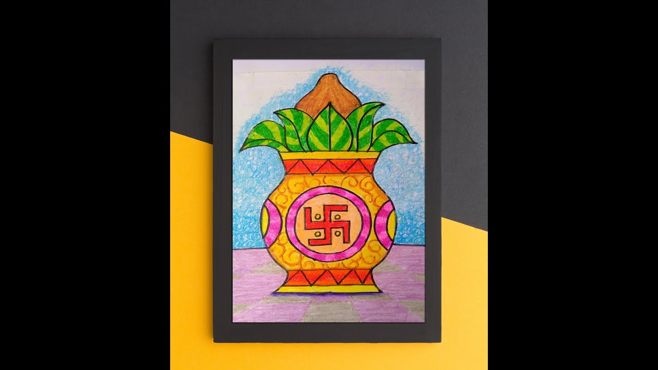 KALASH DRAWING WITH OIL PASTEL FOR KIDS | OBJECT DRAWING FOR NAVRATRI # ...