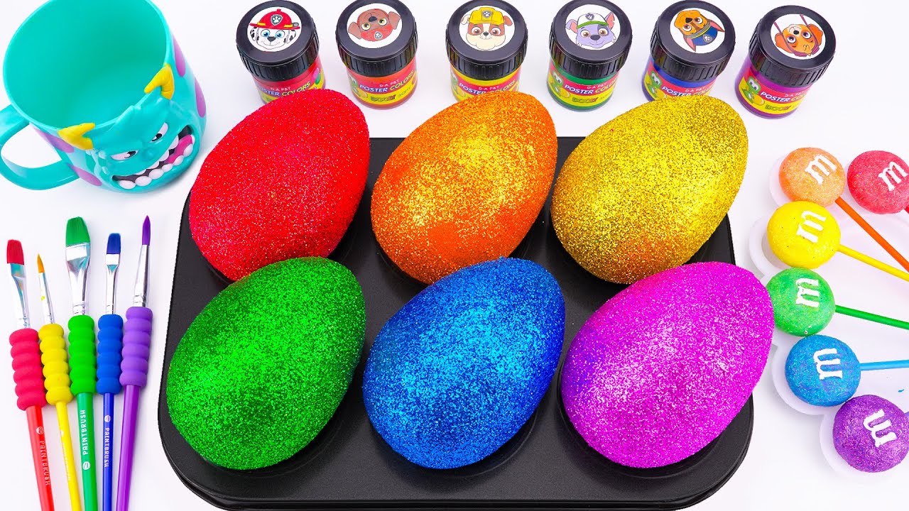 Satisfying Video l How to make Rainbow Super Eggs From Mixing Glitter ...