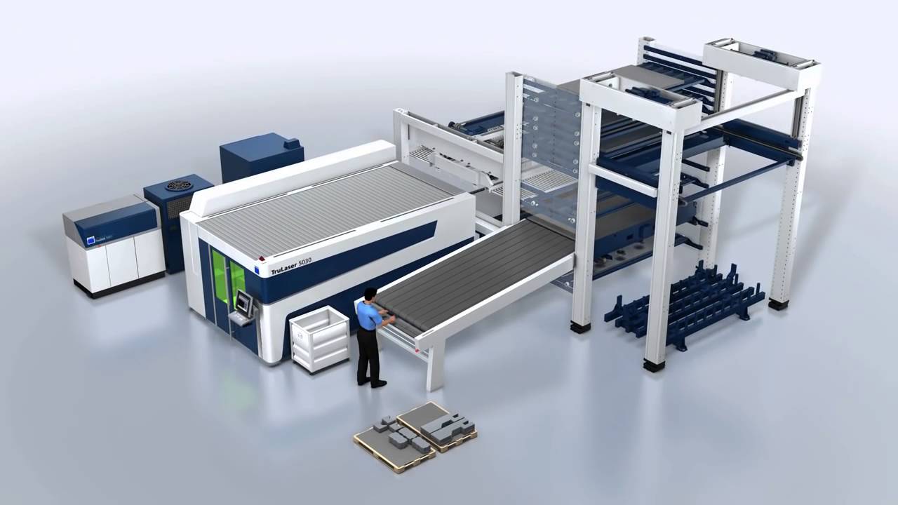 TRUMPF Automation TruLaser 5030 Fiber with TruStore & PartMaster - YouTube